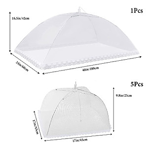 6 Pack Pop-Up Mesh Food Covers for Outdoors 1 Large (40"x 24") & 5 (17"x17") Food Tent Covers Umbrella Screen Tents Food Nets for Outdoors Reusable and Collapsible Parties Picnics BBQs