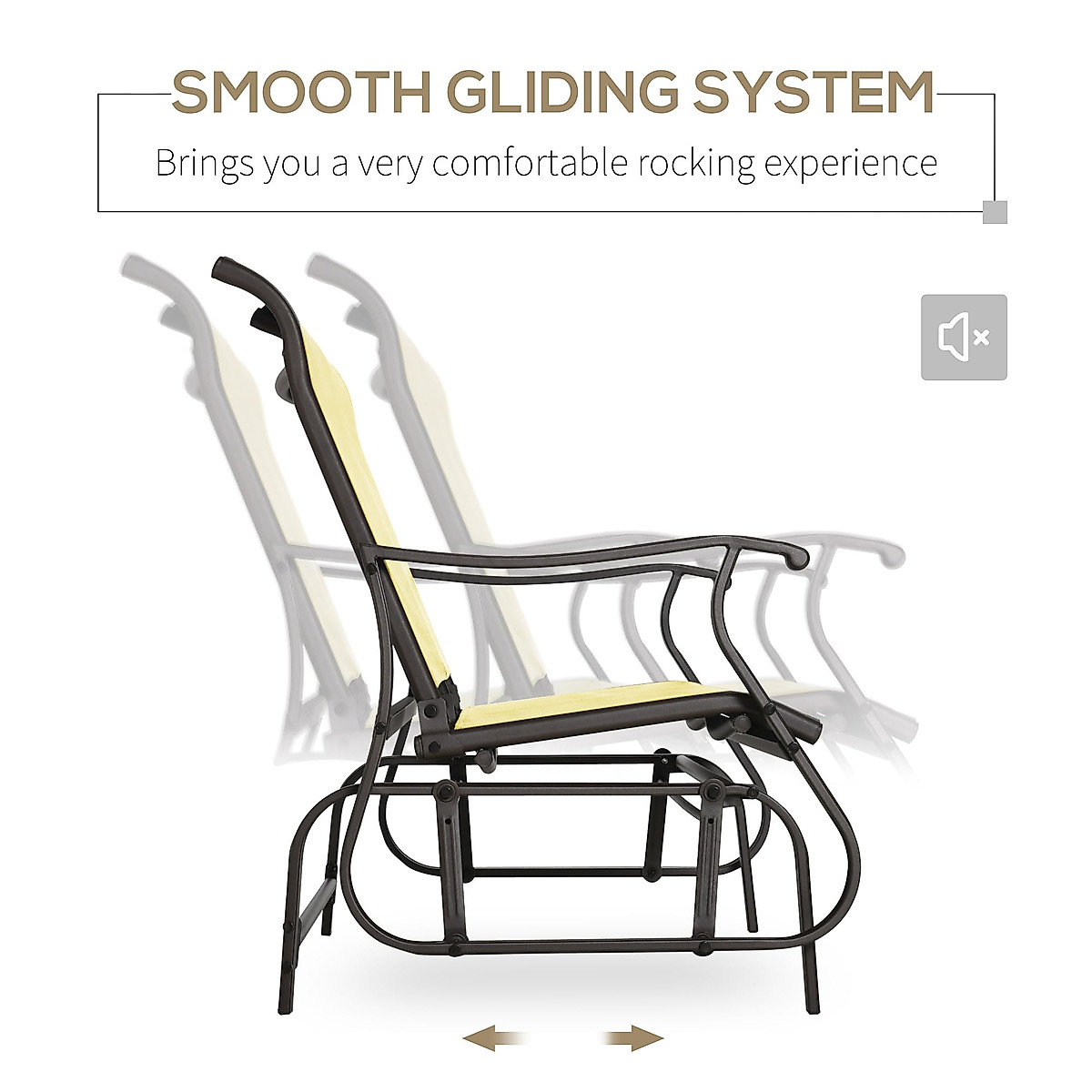 Outsunny 2-Person Outdoor Glider Bench，Patio Glider Loveseat Chair with Powder Coated Steel Frame，2 Seats Porch Rocking Glider for Backyard, Lawn, Garden and Porch, Beige