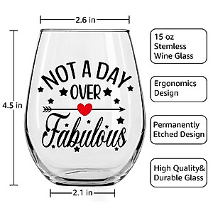 DYJYBMY Not a Day Over Fabulous Funny Wine Glass Birthday Gifts for Women Sister BFF Daughter Mothers Day Ideas for Women Her Friend Mom Thanksgiving Christmas Retirement Graduation Gifts