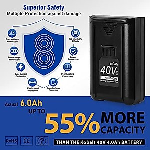 CaliHutt 【Upgrade 40V 6.0Ah Replacement Battery for Kobalt 40V MAX 2540C-06 High Capacity Lithium-ion Battery KB440-03 KB2540C-06 KB640-03 KB240-06 for Cordless Power Tools