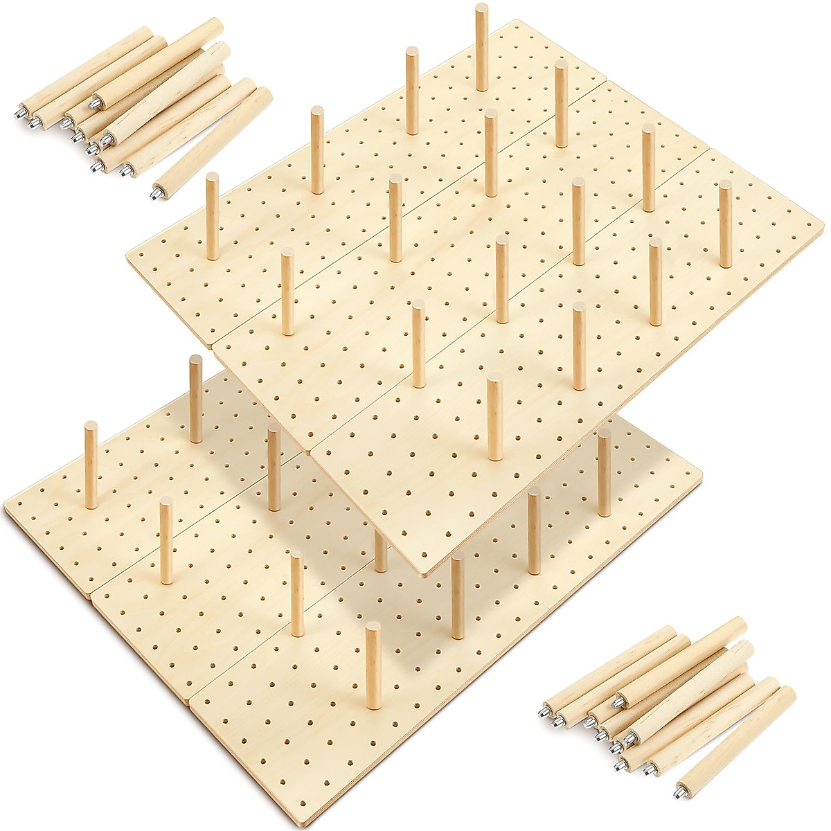 Kigley 6 Pcs Wood Pegboard Drawer Organizer with 48 Pegs Wood Peg Board System Peg Drawer Organizers for Dishes Drawer Plate Organizer Kitchen Pegboard for Food Containers (Wood,20.98x5.91)