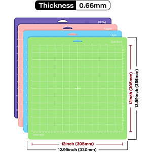 Gwybkq Cutting Mat for Cricut Maker 3/Maker/Explore 3/Air 2/Air/One 4 Pack 12x12 VarietyGrip Cut Replacement Accessories Green/Blue/Purple/Pink Card Adhesive Sticky Pads
