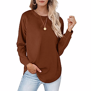 Womens Fall Sweatshirt Crewneck Clothes For Women 2021 Women's Shirts Casual Brown L