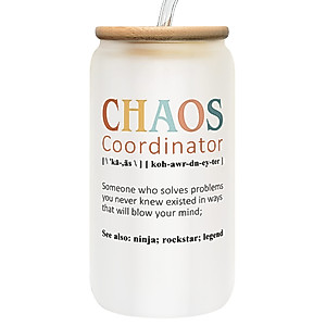 Thank You Gifts for Women, Boss, Coworker, Manager, Her, Teacher - Chaos Coordinator Gifts - Boss Lady Gifts, Coworker Gifts, Office Gifts - Administrative Professional Day Gifts - 16 Oz Can Glass