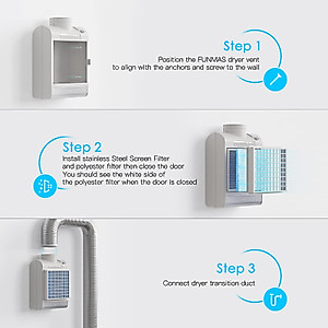 FUNMAS 3-in-1 Indoor Dryer Vent, Stainless Steel Screen Filter, Polyester Filter and Water Drawer System, Upgrade Safety Vent Flap, with 4 Pieces Polyester Filters, For Electric Clothes Dryers
