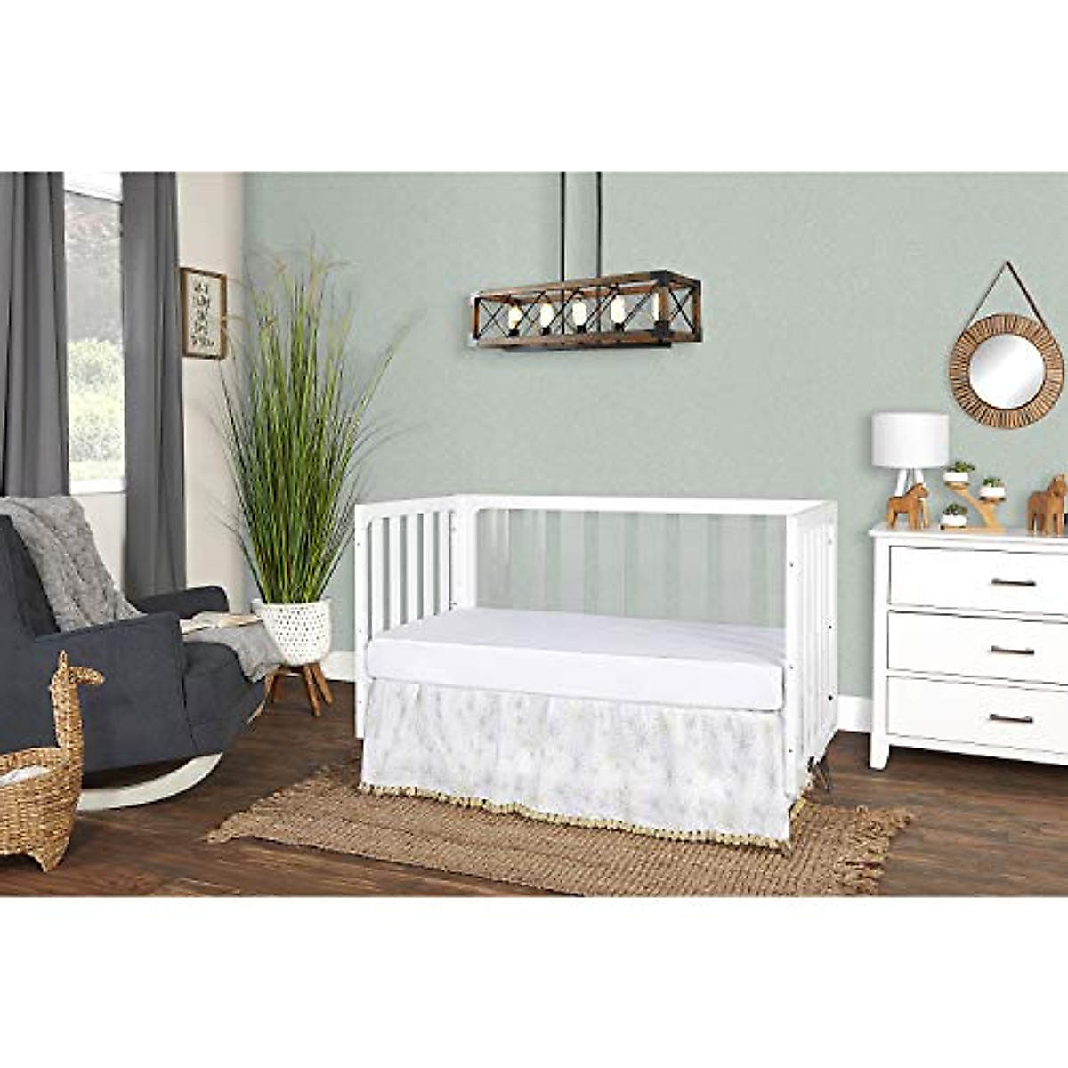 Evolur Acrylic Millennium 4-in-1 Convertible Crib-Modern Full Size Crib I Baby Crib I Easily Coverts to Toddler Bed & Dayday I  Adjustable Mattress Support Base I Acrylic Slats I in White to Reflect