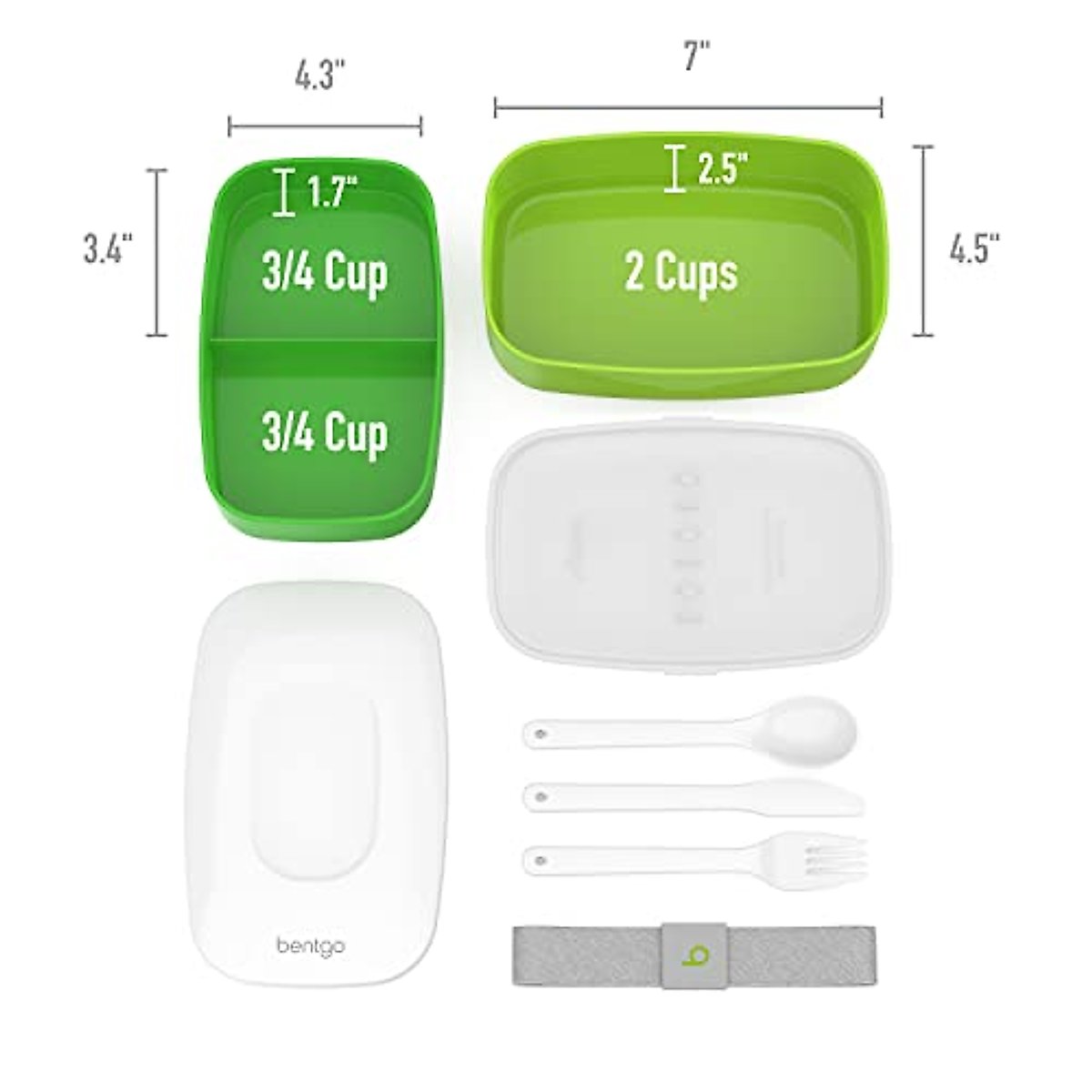 Bentgo Classic (Green) - All-in-One Stackable Lunch Box Solution - Sleek and Modern Bento Box Design Includes 2 Stackable Containers, Built-in Plastic Silverware, and Sealing Strap
