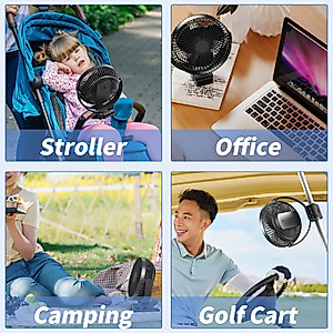 Clip on Fan, Rechargeable Portable Fan, 8 Inch Small Desk Fan - 10000mAh Battery Powered Fan with 4 Speed, 360° Rotation Personal Fan Suitable for Golf Cart, Bedroom, Travel and Camping (Black)