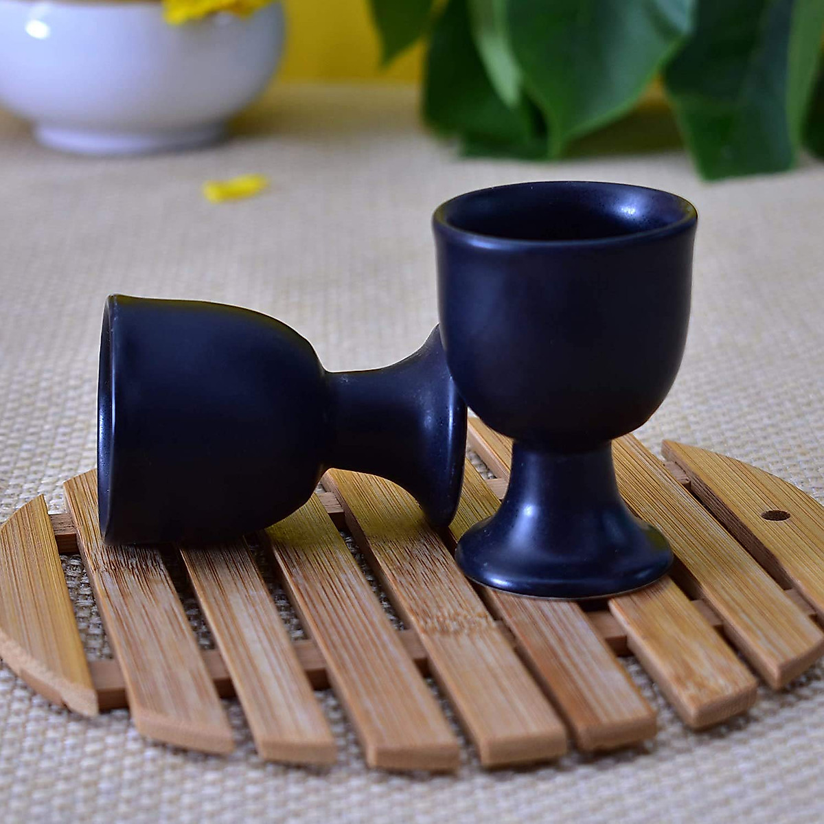Soft Boiled Egg Holder | Ceramic Egg Cup Set | Ceramic Egg Holder Pottery Housewarming Gift set of 2 (Black)