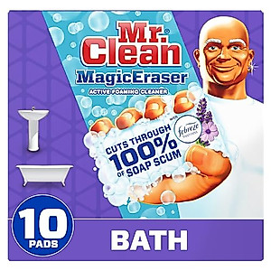 Mr. Clean Magic Eraser, Bathroom, Shower, and Shoe Cleaner with Febreze Lavender Scent, Cleaning Pads with Durafoam, 10 Count