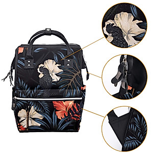 Inhomer Hawaiian Jungle Palm Leave Black Parrot Diaper Bag Travel Mom Bags Nappy Backpack Large Capacity for Baby Care