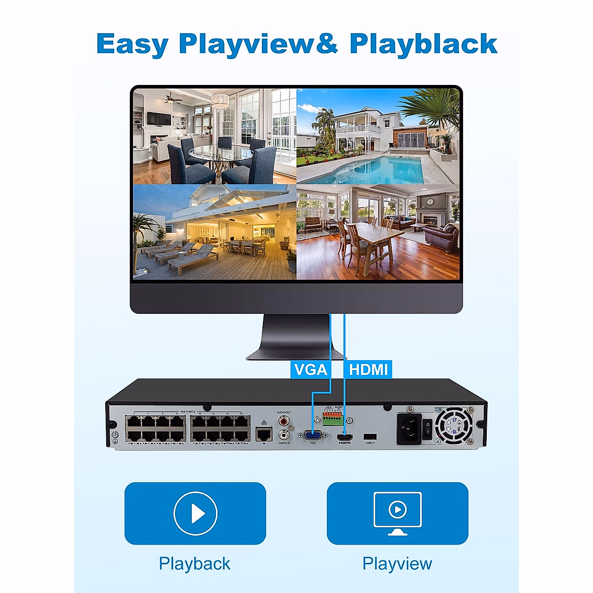 Anpviz 16CH 4K Dome POE IP Security Camera System, 8pcs Wired 8MP Turret Cameras with Human Detection, H.265 16 Channnel NVR with 4TB HDD Pre-Installed, for 24/7 Recording, U Series