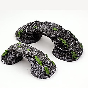 ANUOYE Turtle Basking Platform, Resin Aquarium Decorations for Fish Tank, Baby Tortoise Resting Rock Fish/Habitat Hiding Cave for Frogs, Newts,Lizard