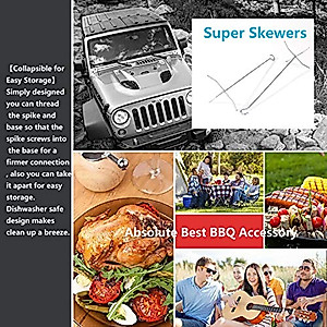 Reyhoar Super Skewers, Poultry Hanger, Turkey Holder, Pit Barrel Bronco Cooker Accessories, Vertical Grill Rack for Smoking Whole Chicken/Turkey, 4-Set with 4 skewers 4 Bases, Silver