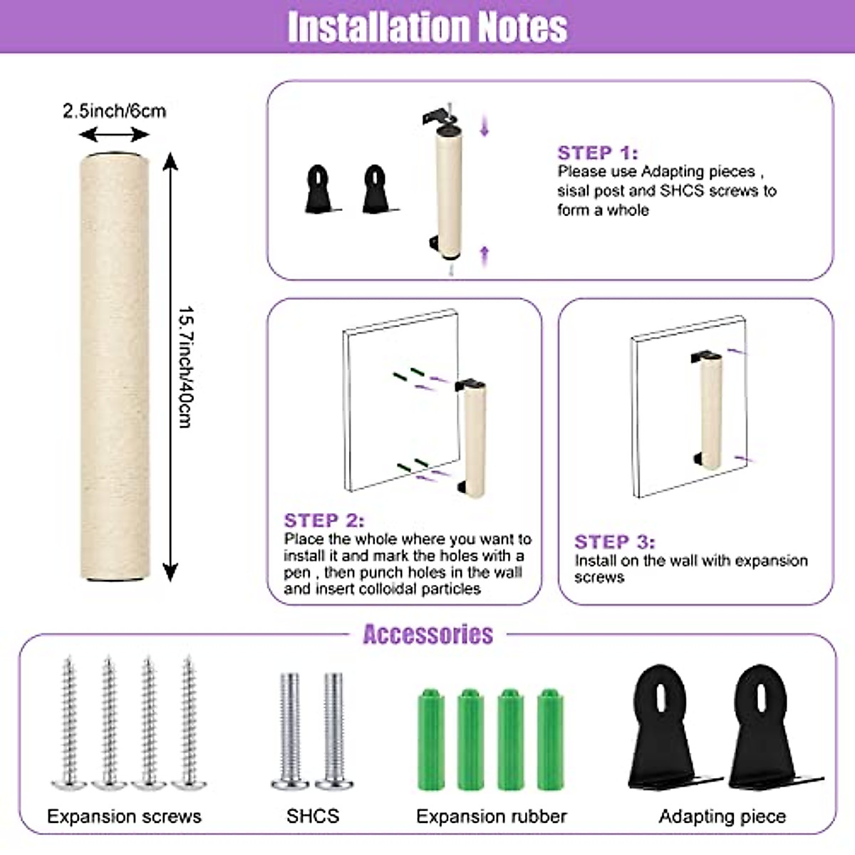 BEBOBLY Wall Mounted Cat Scratching Post for Indoor Cats | Kitten Wall Shelves Climbing Furniture| Sisal Rope Cat Claw Scratcher Tree | Solid Wooden Walkway for Cage Mounted Climbing Relaxing