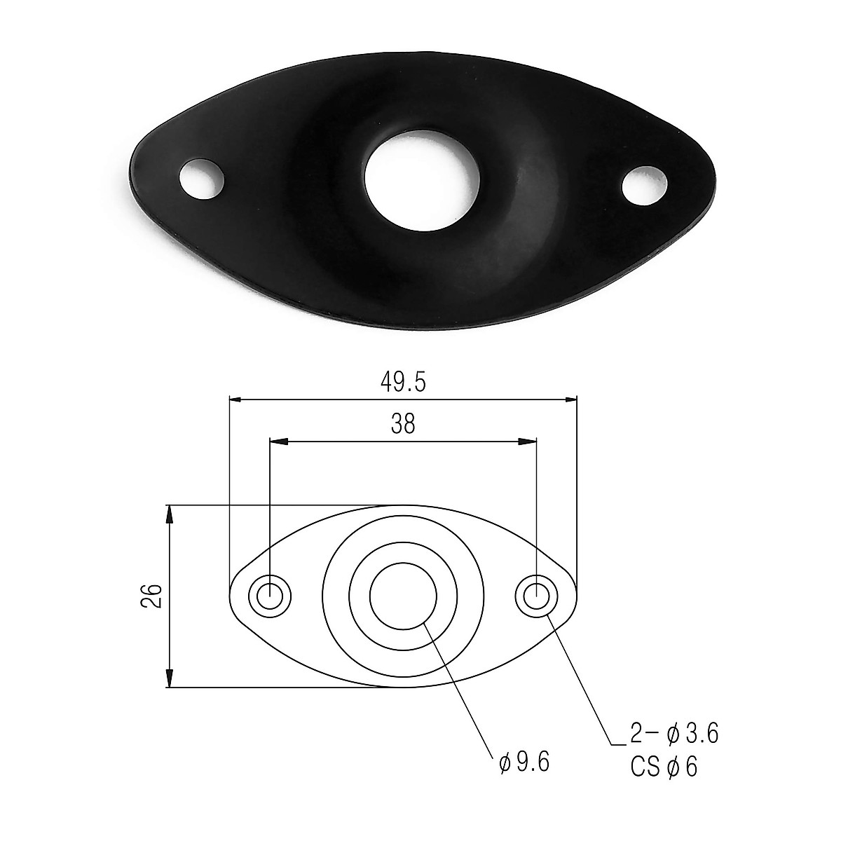 Holmer Guitar Jack Socket Plate Curved Recessed Oval Football Style Output Jack Plate Compatible with Les Paul Ibanez Jackson Guitar or Bass Parts with Screws Black.