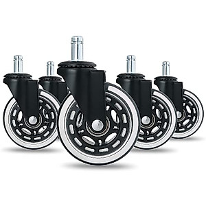 Office Chair Wheels (Set of 5), 3'' 100% No Scratches Caster Wheels, Heavy Duty & Safe Computer Gaming Chair Casters Quiet Rolling, Suitable for All Floors Including Hardwood Cappet