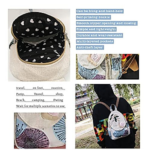 HUANGGUOSHU Women Cotton Woven Hippie Hemp Boho Canvas Embroidery Multi Pocket Retro Cute Backpack Wallet Backpack（Snails）