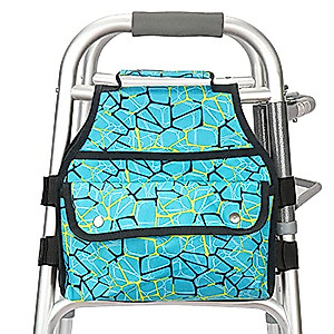 Side Walker Bag with Cup Holder, Folding Walkers Side Accessaries Organizer Pouch Tote for Seniors, Elderly (Plaid Blue)