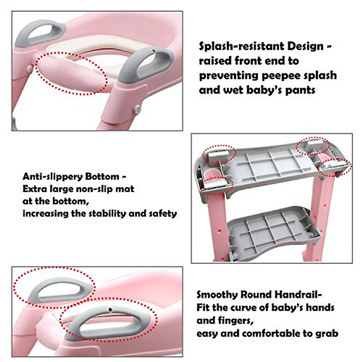 HTTMT- Classic Potty Training Toilet Ladder Seat With Upgraded Cushion Step Stool Ladder Toilet Chair/Toilet Trainer for Baby Toddler Kids Children In Pink [P/N: ET-BABY002-PINK-C]