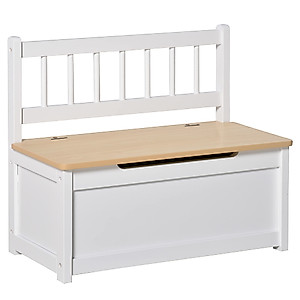 Qaba Toddler Toy Box Storage Bench with Large 27 L Interior, Kids Storage Bench Seat with Storage for Toddler Playroom Furniture, Kids Bedroom Furniture, Toy Organizer and Storage Bin White