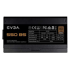 EVGA 550 B5, 80 Plus BRONZE 550W, Fully Modular, EVGA ECO Mode, 5 Year Warranty, Compact 150mm Size, Power Supply 220-B5-0550-V1