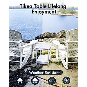 Tikea Adirondack Outdoor Side Table, 16.7" Outdoor End Table for Patio Pool Porch, All Weather Resistant Outdoor Patio Furniture White