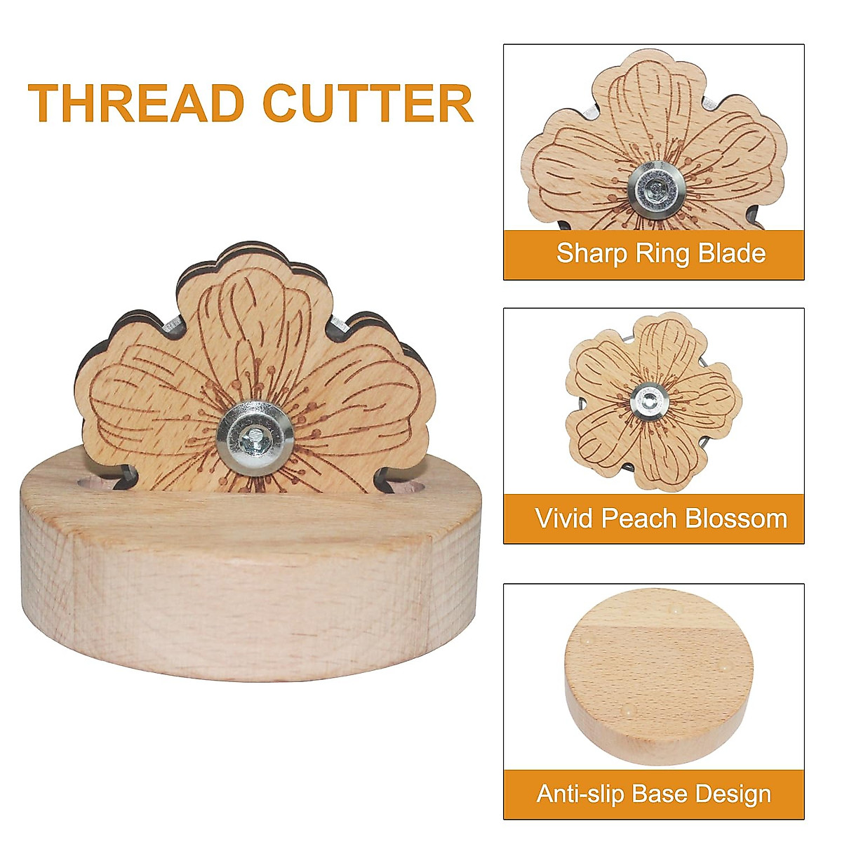 Thread Cutter Flower Thread Cutter Blade for Sewing, Wooden Rotary Thread Cutting Tool Sewing Cutter (Peach Blossom)