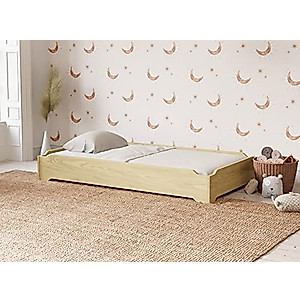 Stackable Bed - Single Bed - Twin Wooden Bed Floorbed Frame Unfinished -Easy to Assemble Solid Pine Wooden Bed Frame