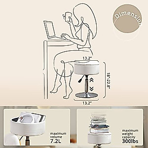 LUE BONA 360°Swivel Vanity Stool Chair for Makeup Room, Height Adjustable Stool for Vanity with Storage, Small White Faux Leather Vanity Stool for Bathroom, Living Room