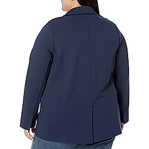 Amazon Essentials Women's Relaxed-Fit Soft Ponte Blazer, Navy, Large