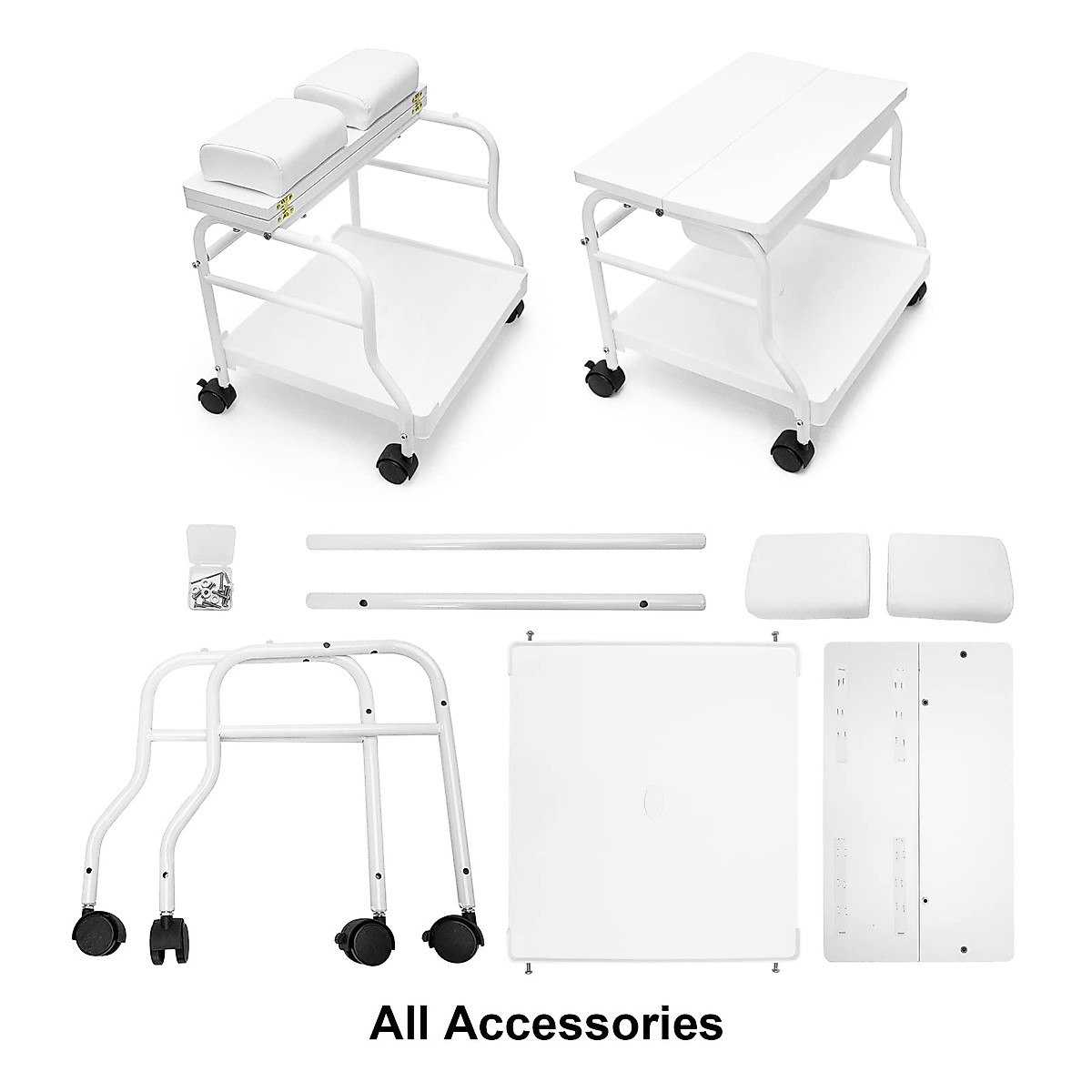 Beauty Salon Nail Or Foot Bath Spa Portable Esthetician Trolley Cart for Foot Rest Pedicure Manicure Funiture Massage Table Salon Supplies 2 Way Use 2 Color Option Elitzia (White 2pcs)