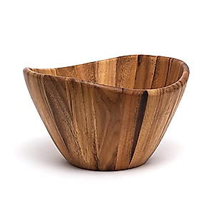 Lipper International Acacia Large Wave Bowl with Servers, 162.31 fl.oz.,Brown