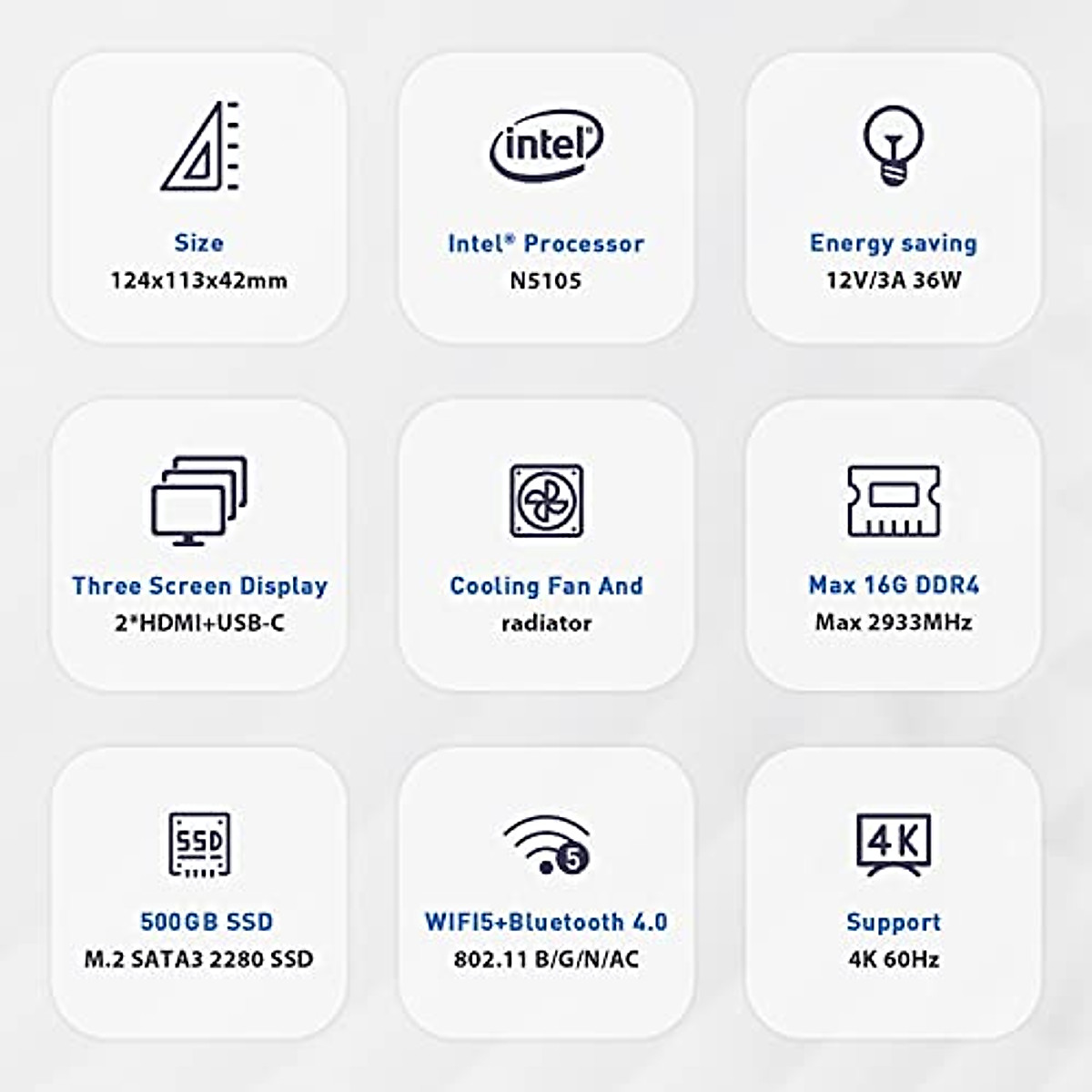 Beelink Processor N5105(up to 2.9GHz), U59 Pro Mini PC, Mini Desktop Computer with 16GB DDR4 + 500GB SSD, Supports 4K Dual HDMI/Type-C, Dual WiFi, BT4.0 Small Computer