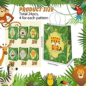 24 Pieces Safari Goodie Bag Safari Jungle Party Favor Bags with Handles for Kids Birthday Jungle Woodland Gift Bags for Birthday Party Baby Shower Party Supplies (Classic Style)