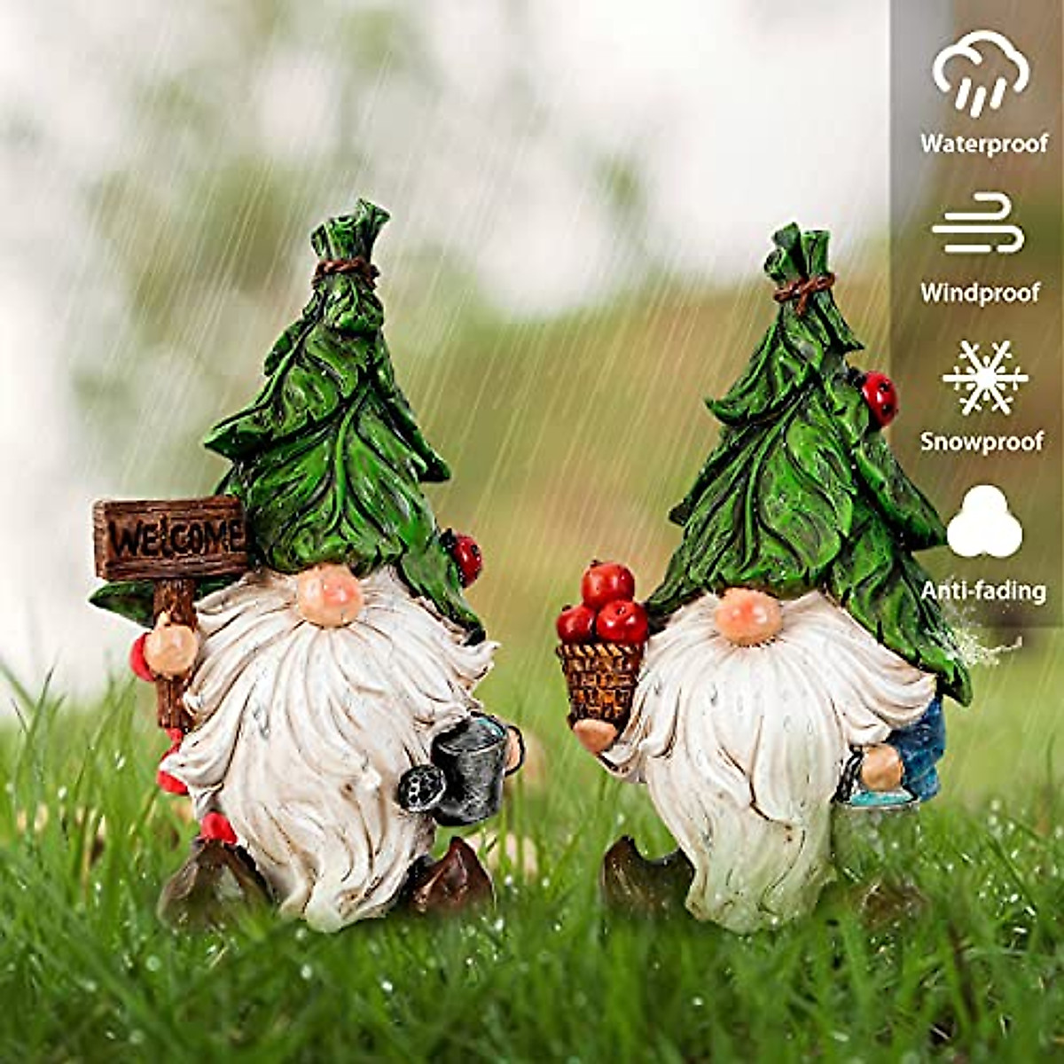 TERESA'S COLLECTIONS Garden Gnomes Statues Decorations for Yard, Set of 2 Cute Gnomes Holding Welcome Sign Garden Sculptures Figurines for Outdoor Patio Lawn Ornament Birthday Housewarming Gift