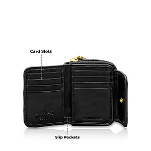 eské Medina - Tri-Fold Mini Wallet - Genuine Quilted Leather - RFID Blocking - Holds Cards, Coins and Bills - Compact Design - Pockets For Everyday Use - Travel Friendly - Water Resistant - For Women