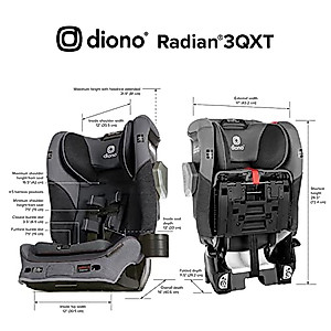 Diono Radian 3QXT 4-in-1 Rear and Forward Facing Convertible Car Seat, Safe Plus Engineering, 4 Stage Infant Protection, 10 Years 1 Car Seat, Slim Fit 3 Across, Gray Slate