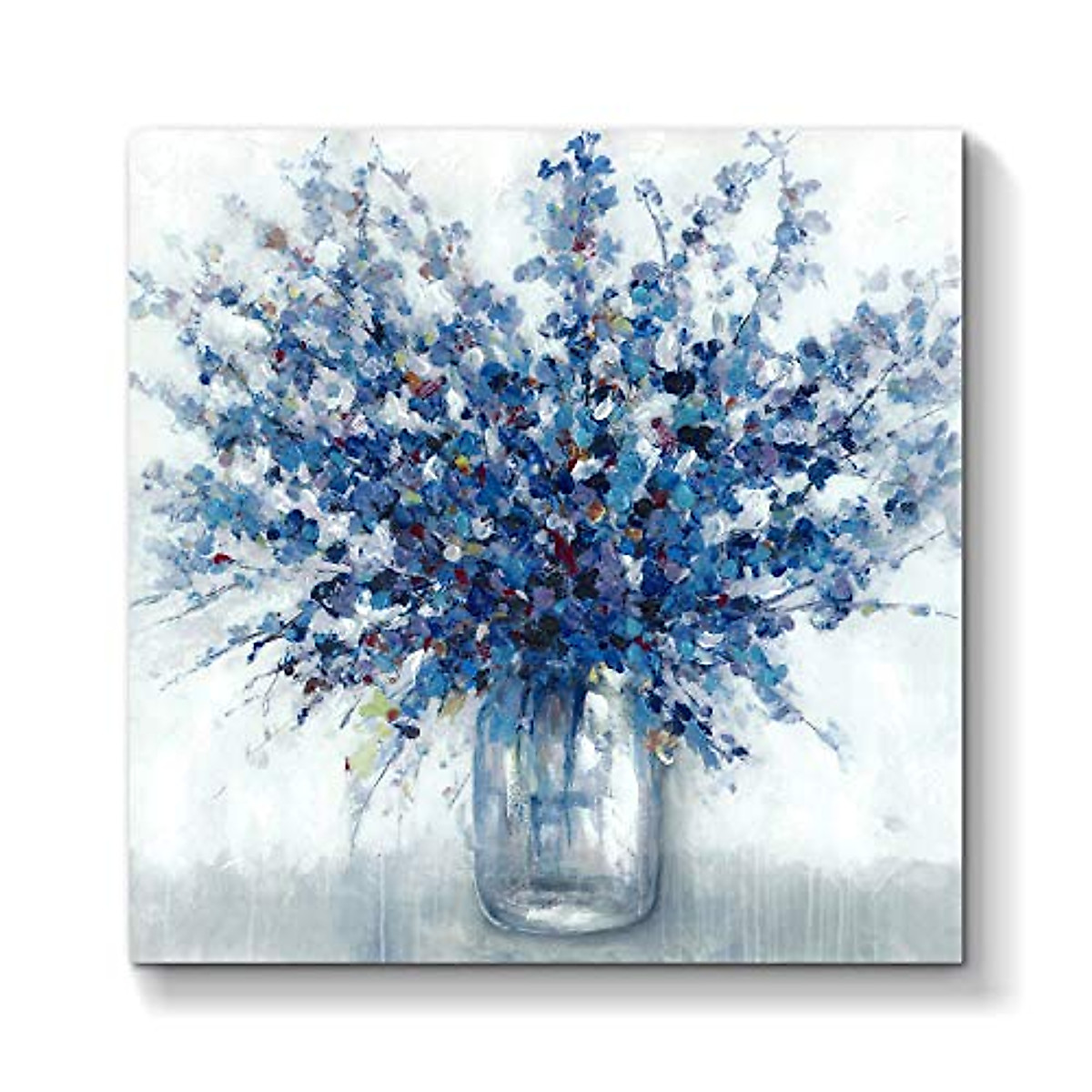 TAR TAR STUDIO Abstract Bouquet Canvas Wall Art: Blue Flowers in Vase Artwork Print Painting for Living Room Office ( 24''W x 24''H, Multiple Sizes )