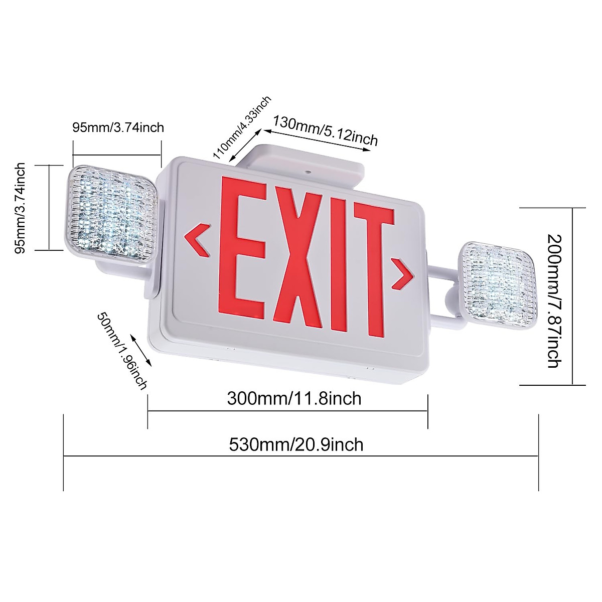 Apmeetlux Red Exit Sign with Emergency Lights, 200lm 3Hours Plug in Emergency Exit Sign with Lights Battery Backup for Business,Commerical Emergency Lighting Combo UL 924 AC85-277V Double Face
