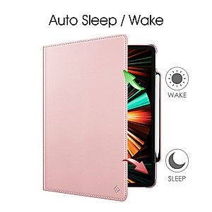 Fintie Rotating Case for iPad Pro 12.9-inch 6th Generation 2022-360 Degree Swiveling Protective Cover with Pencil Holder, Auto Sleep/Wake, Also Fit iPad Pro 12.9" 5th/4th/3rd Gen, Rose Gold