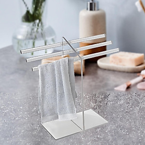 FLCPJGV Hand Towel Holder, T Shape Towel Rack, Free Standing, Clear with Base, Bathroom Organizer Countertop Towel Stand