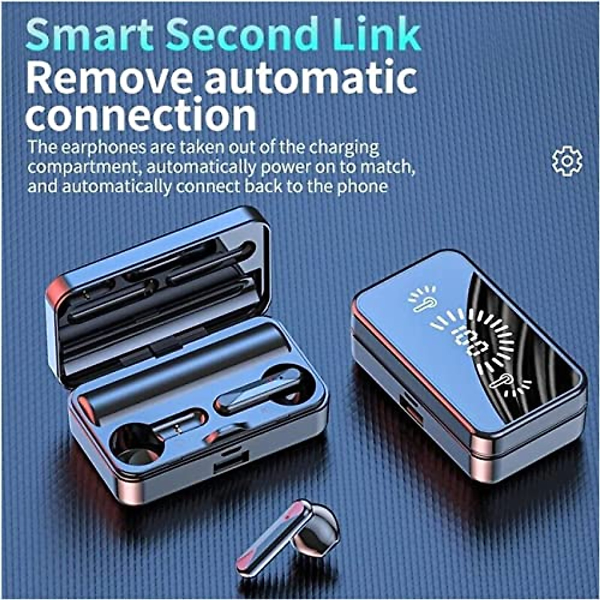 Wireless Earbuds, Bluetooth Headphones LED Display Charging Case IPX7 Waterproof Built-in Mic Deep Bass High-Fidelity Stereo Earphones for Sports Work