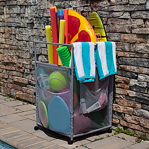 Pool Bins Rolling Pool Noodle Storage Organizer Bin, Standard Noodle Holder (25.4" W x 26" L x 40.5" H), Gray