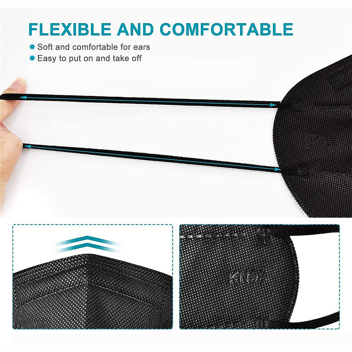 LEMENT 25pcs KN95 Face Mask Black 5 Layer Cup Dust Safety Masks Filter Efficiency≥95% Breathable Elastic Ear Loops Black Masks