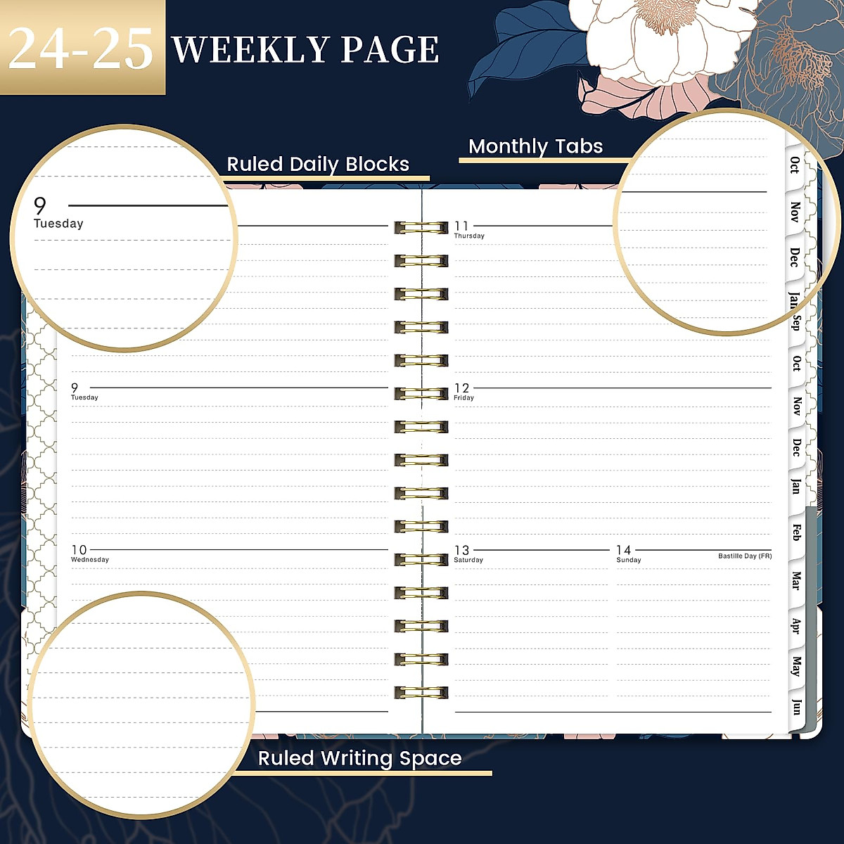 2024-2025 Planner - Academic Planner 2024-2025, Jul. 2024 - Jun. 2025, 6.4" x 8.5", 2024-2025 Planner Weekly and Monthly with Marked Tabs - Engraved