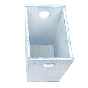 Rustic Wastebasket Wood Trash Can Farmhouse Bathroom Waste Bin with Built-in Double Round Handles for Office, Bedroom, and Bathroom, Blue White