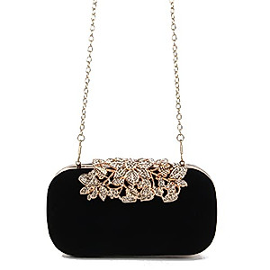 Oweisong Evening Clutch Purse for Women Wedding Flower Rhinestone Black Evening Bag Floral Crystal Shoulder Bag for Party