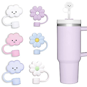 10mm Straw Cover, 6pcs Straw Covers Cap for Stanley Cup 40 oz 30 oz Food Grade Silicone Cute Large Cloud Flower Straw Topper Tips Cover Protector Plugs for Stanley Tumblers for Stanley Cup Accessories