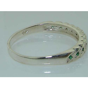 925 Sterling Silver Real Genuine Emerald Womens Eternity Ring - Size 4